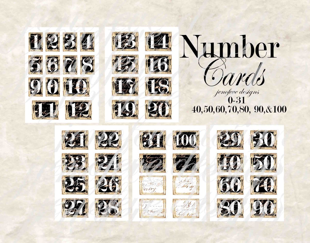 Number Cards ~printable Embellishments~ by Jenofeve Designs - Etsy