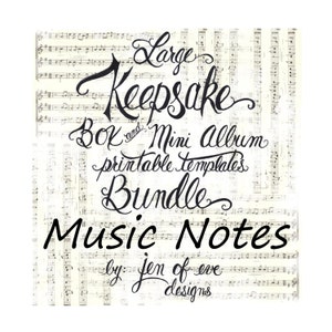 LARGE Keepsake Box & Mini Album Printable Template in MUSIC NOTES and ...
