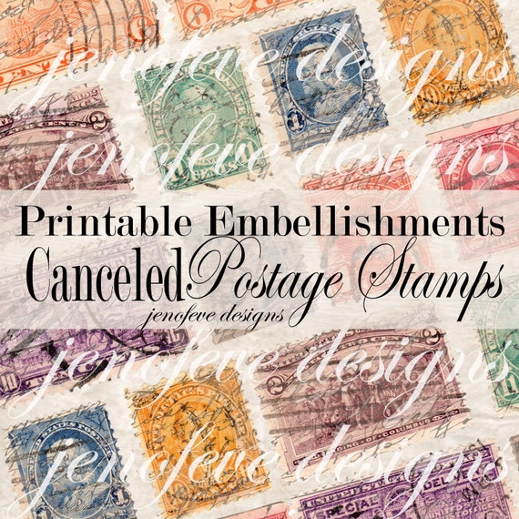 Faux Postage Stamps printable Embellishments Jenofeve - Etsy