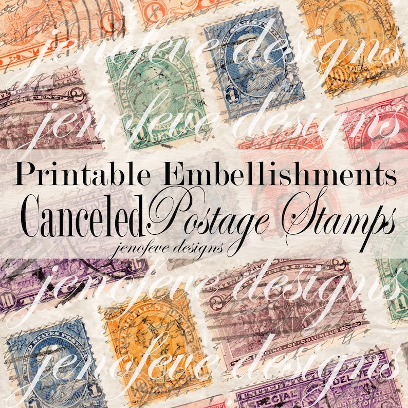 Faux Postage Stamps printable Embellishments Jenofeve - Etsy
