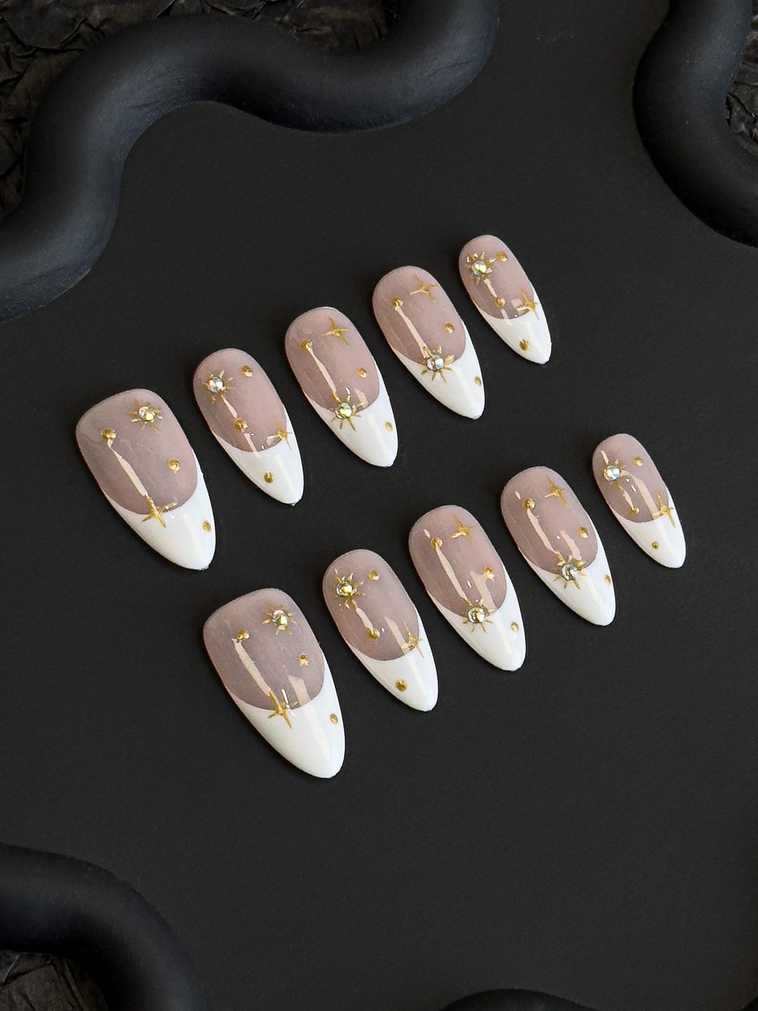 Pearl White French Star Tip Hand Painted Nails, Wedding Nails, Bridal ...