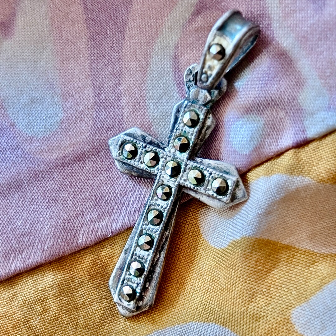 Old Marcasite Crucifix, Beautiful Vintage Cross, Sparkly Crucifix ...