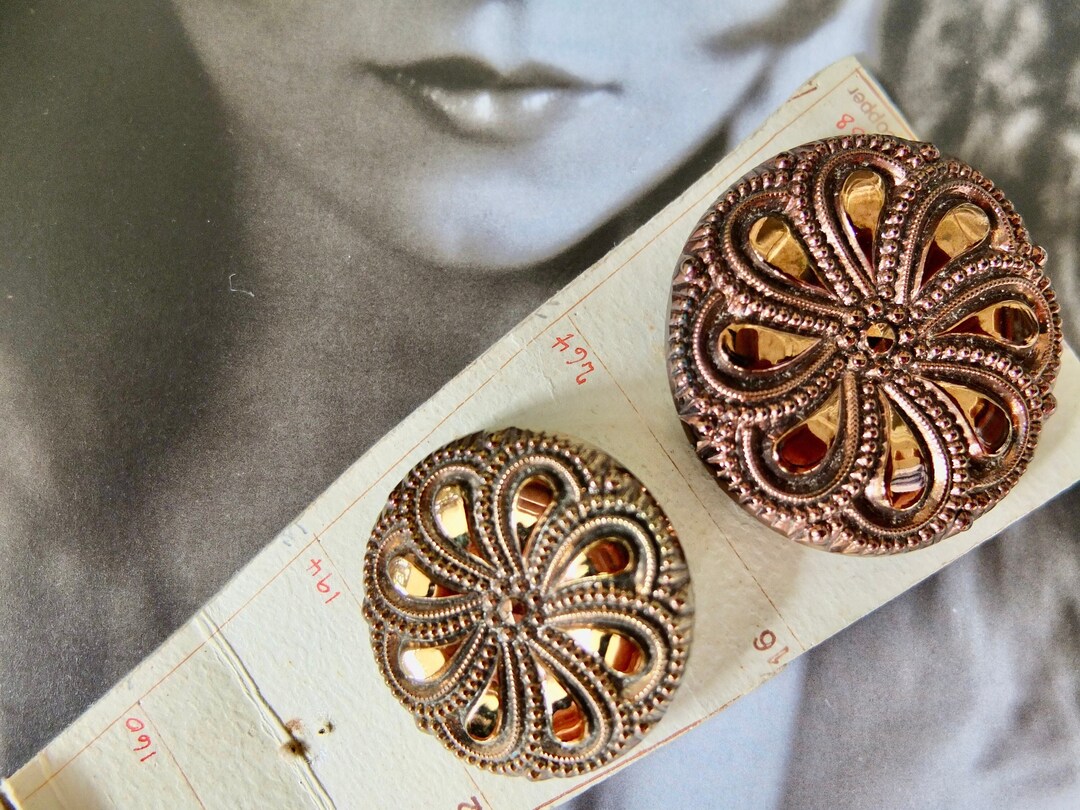 Extra Large Glass Buttons, Iridescent Mirrored Copper Tone, Original ...