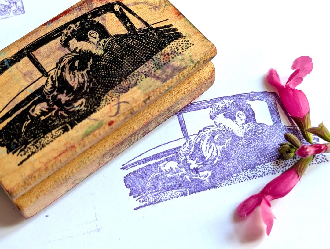 Romantic Couple in Car Rubber Stamp: DIY Engagement Invite - Etsy