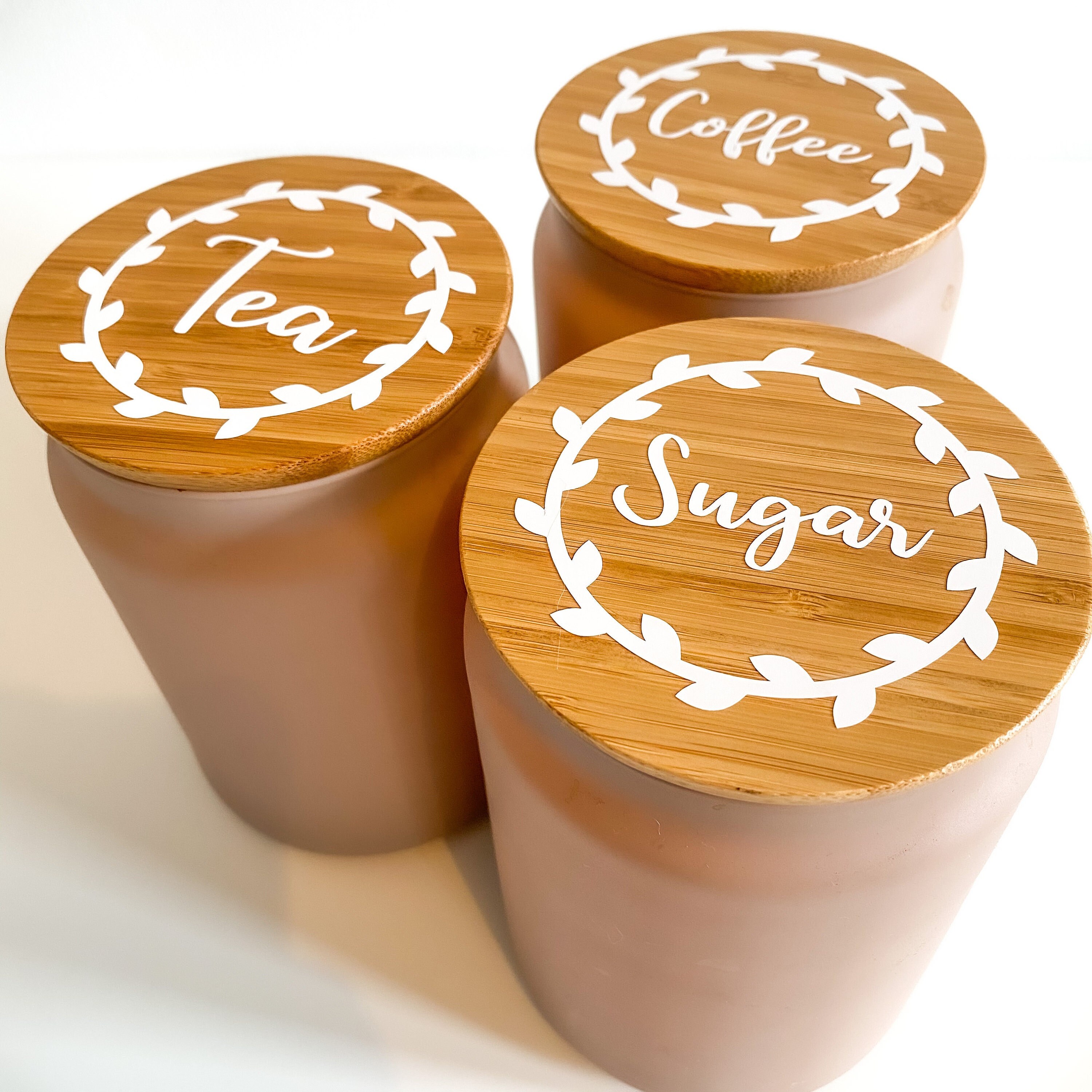 Tea, Coffee, Sugar Round Leaf Kitchen Storage Vinyl Sticker Labels ...