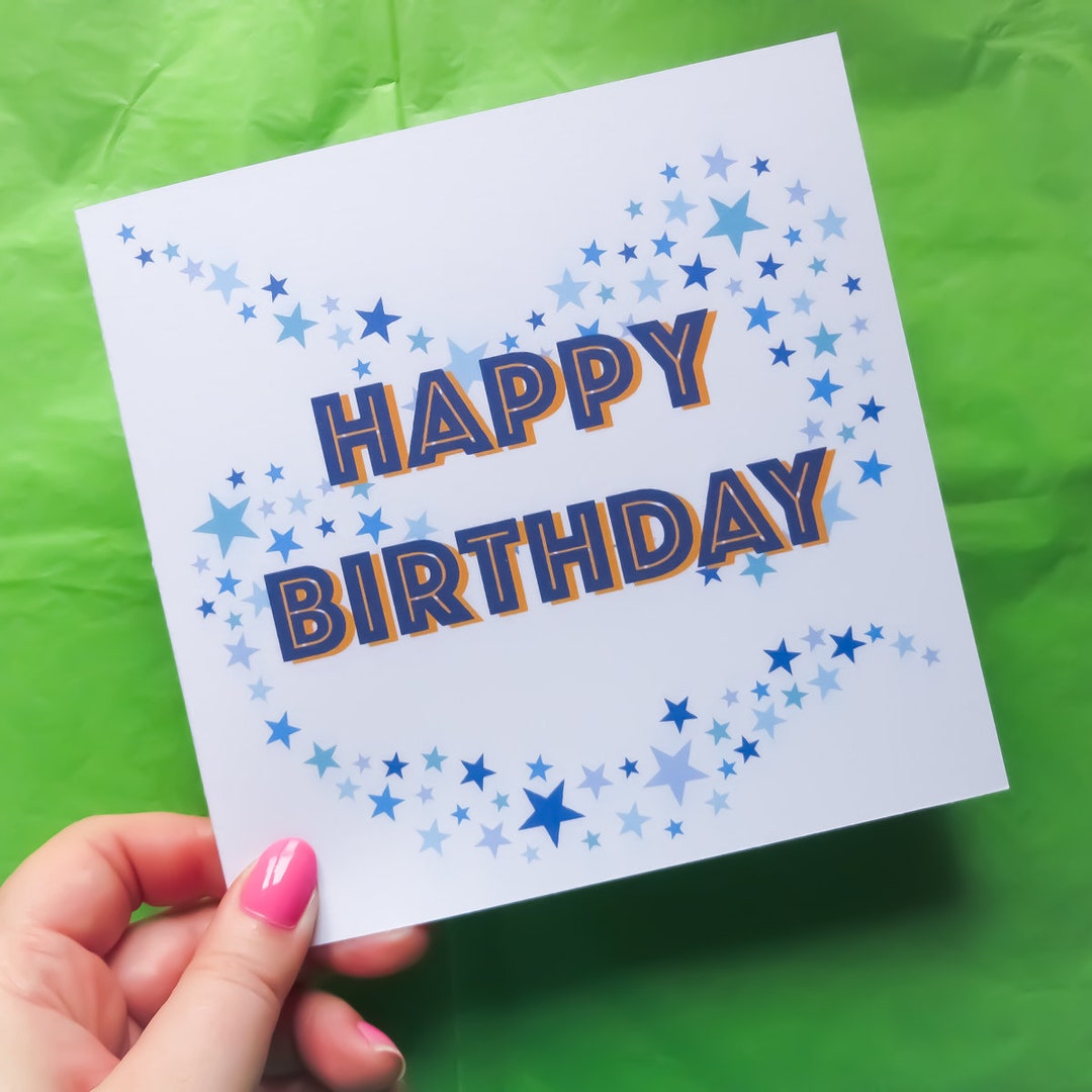 Blue Star Happy Birthday Card - Starry Birthday Wishes - Etsy