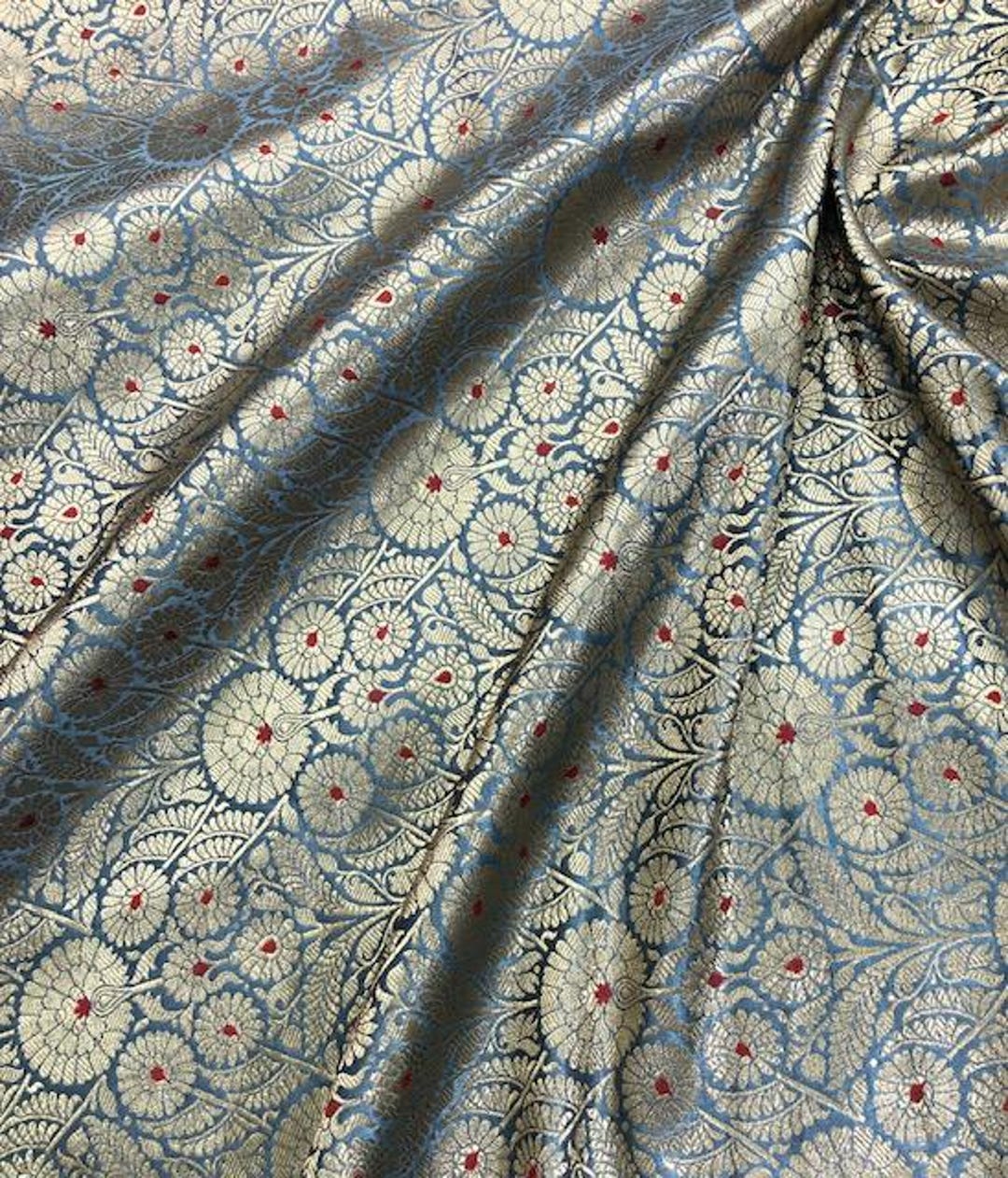 Jacquard Brocade Fabric Gray Gold Rayon Silk Brocade Indian Dress ...