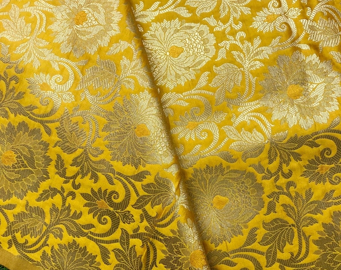 Brocade Fabric Jacquard Damask Luxury Wedding Bridal Fabric Yellow Gold ...