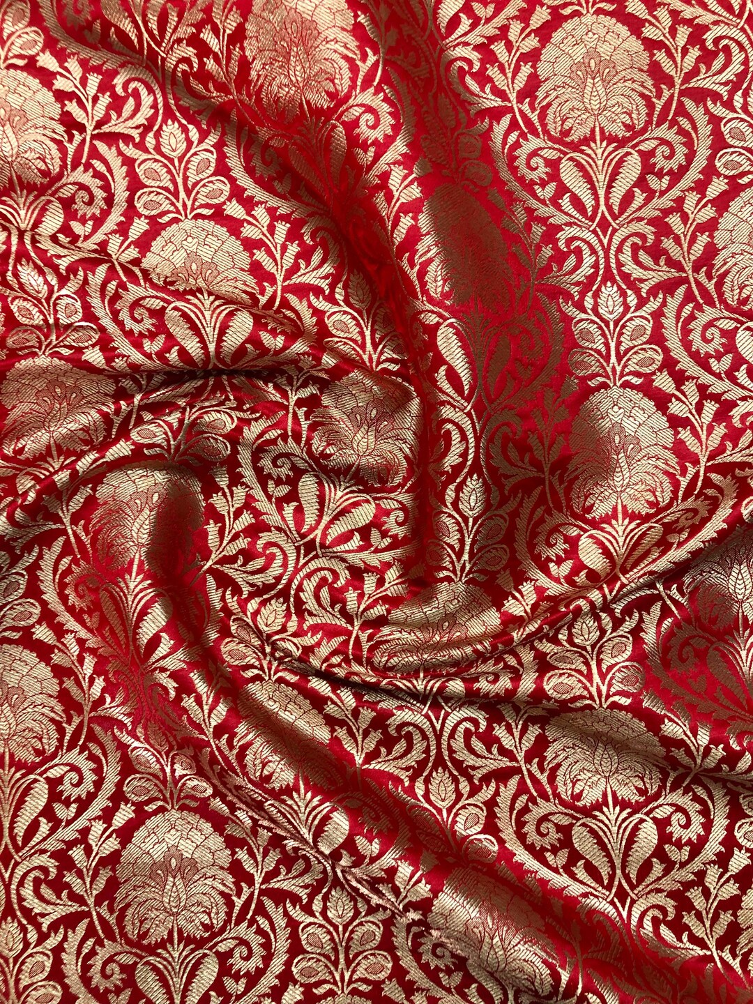 Red Gold Jacquard Brocade Fabric Wedding Bridal Dress Fabric Brocart ...