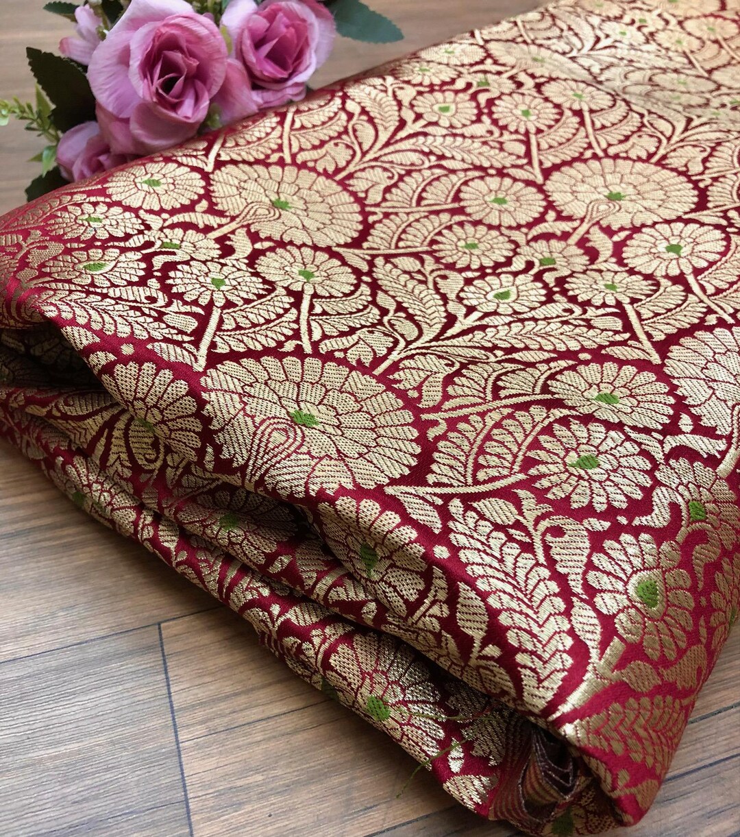 Red Gold Damask Brocade Fabric: Rayon Silk Jacquard, Gothic Costume - Etsy