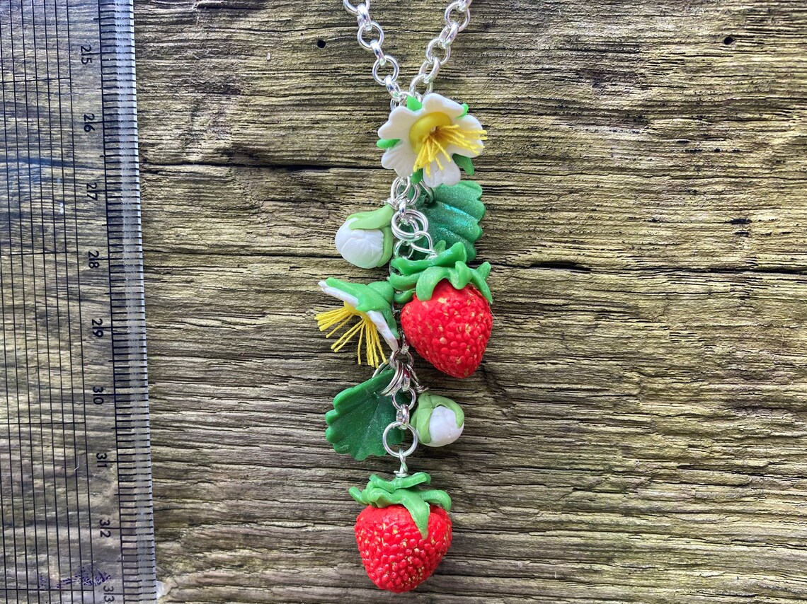 Strawberry pendant handmade polymer clay | Etsy