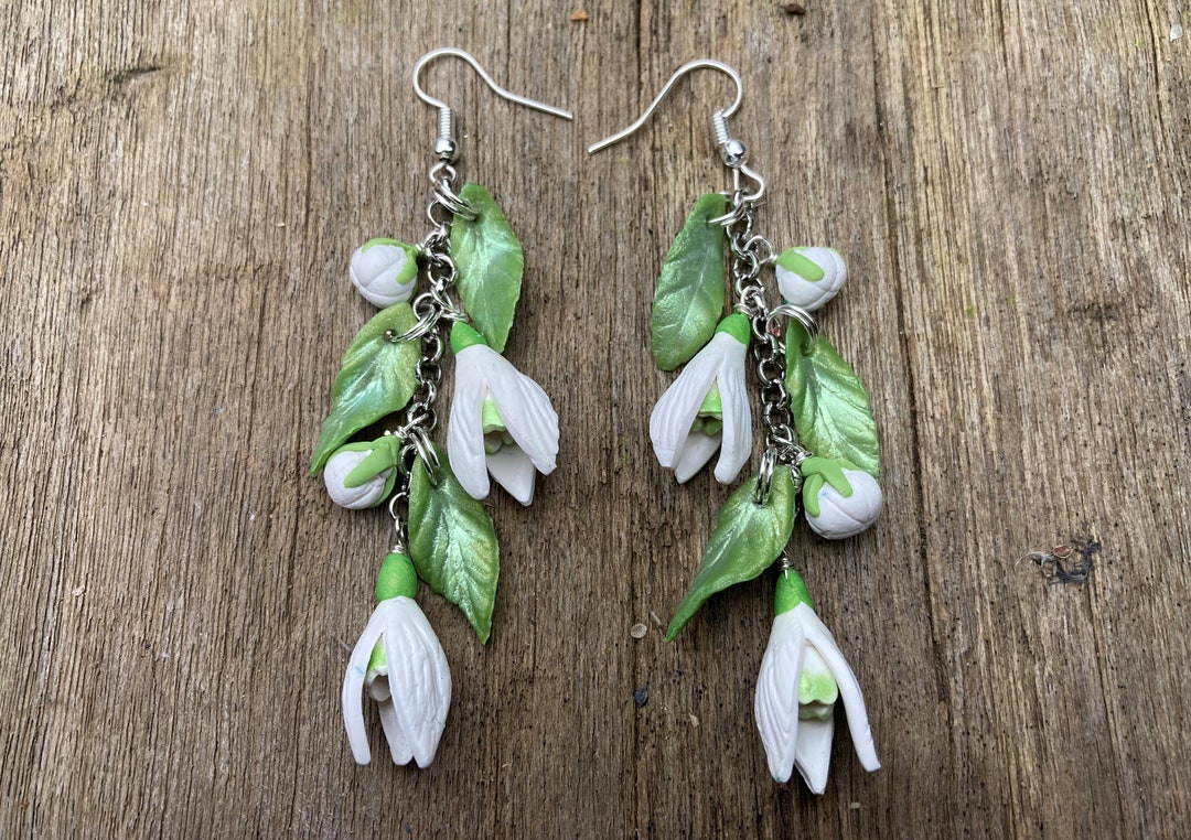 Snowdrop Earrings Sterling Silver Long Handmade Clip Ons - Etsy UK