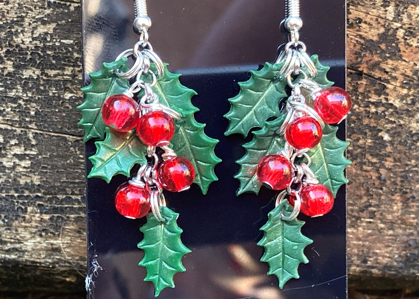 Holly Earrings Handmade Sterling Silver Christmas Dangle - Etsy UK