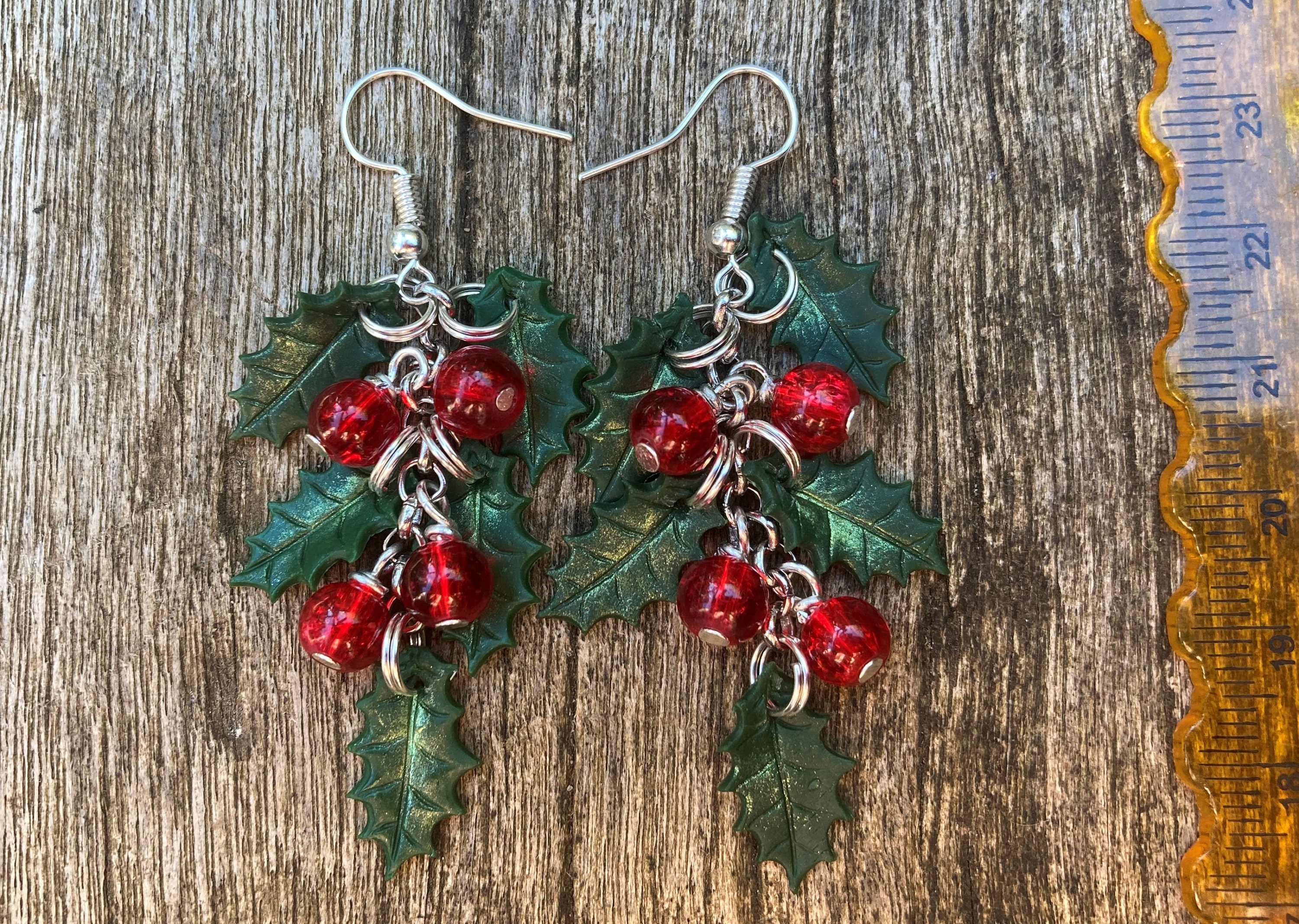 Holly Earrings Handmade Sterling Silver Christmas Dangle - Etsy UK