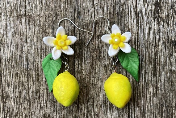 Lemon Earrings Sterling Silver Handmade Polymer Clay Clip on Available Etsy