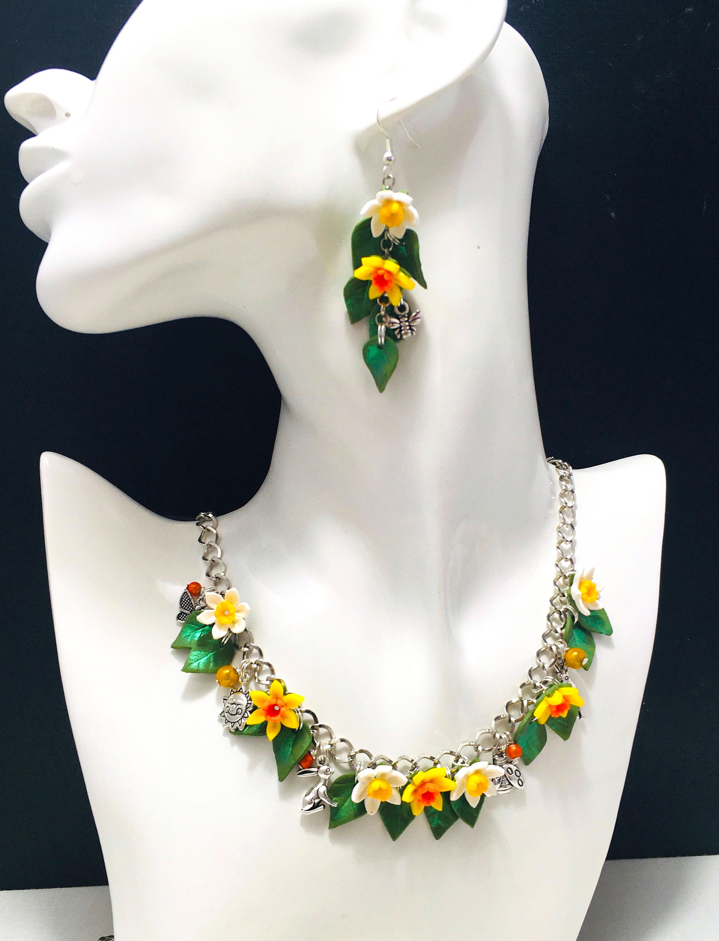Daffodil Earrings Yellow and White, Handmade, Sterling Silver, Clip Ons ...