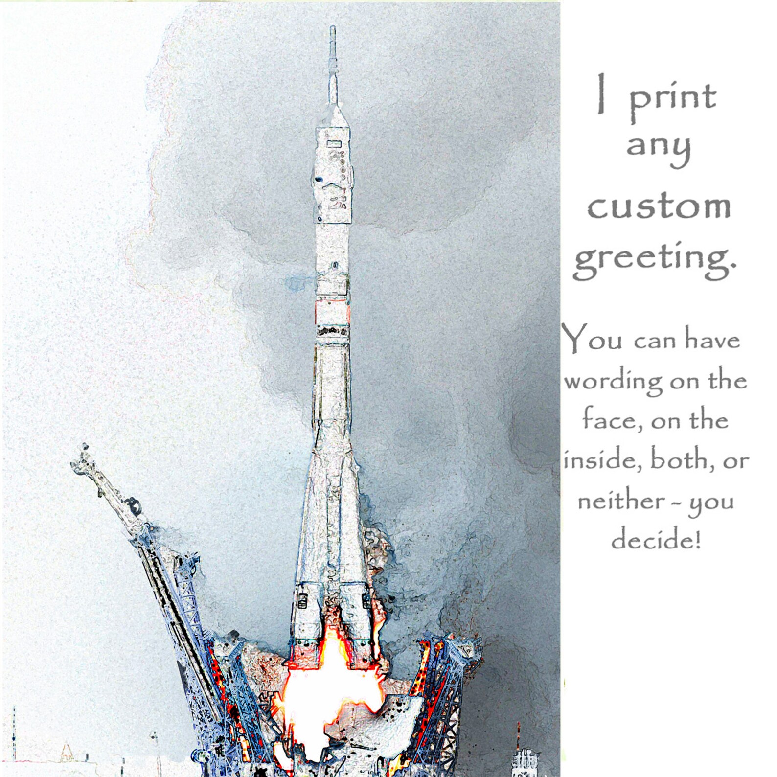 Rocket Space Greetings Card With Own Words Greeting - Etsy UK