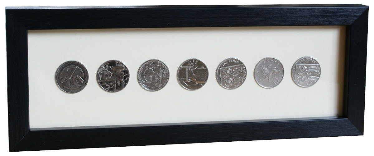 Display Frame for UK 10p Coins - Black Wall Hanging Case for Ten Pence ...