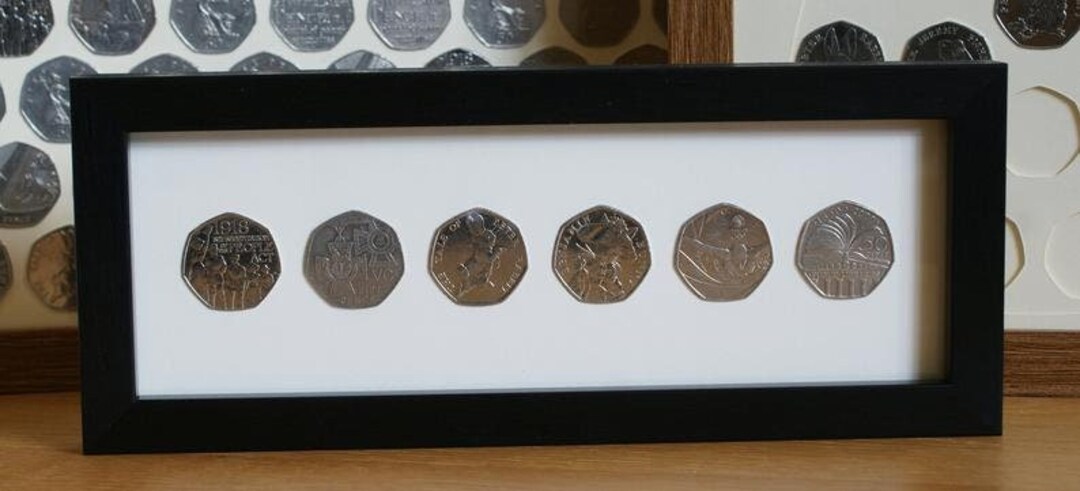Display Frame for UK 50p Coins - Black Wall Hanging Case for Fifty ...