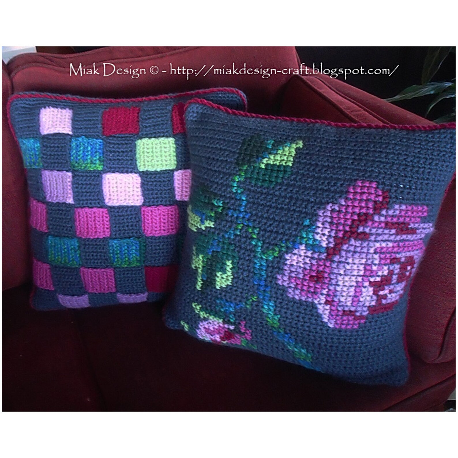 Crochet Cushion Covers With Rose Embroidery and Weaved Stripes-instant ...