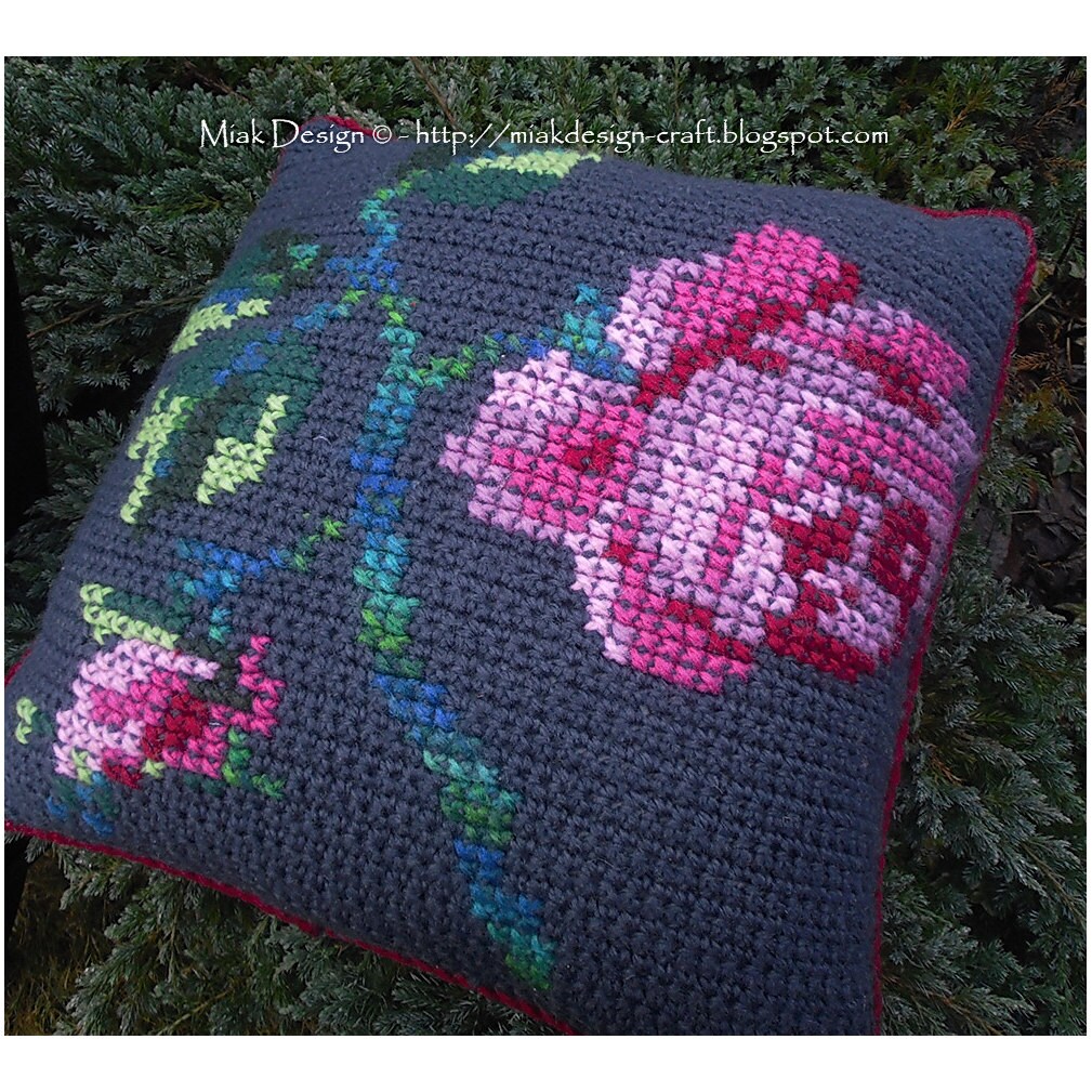 Crochet Cushion Covers With Rose Embroidery and Weaved Stripes-instant ...