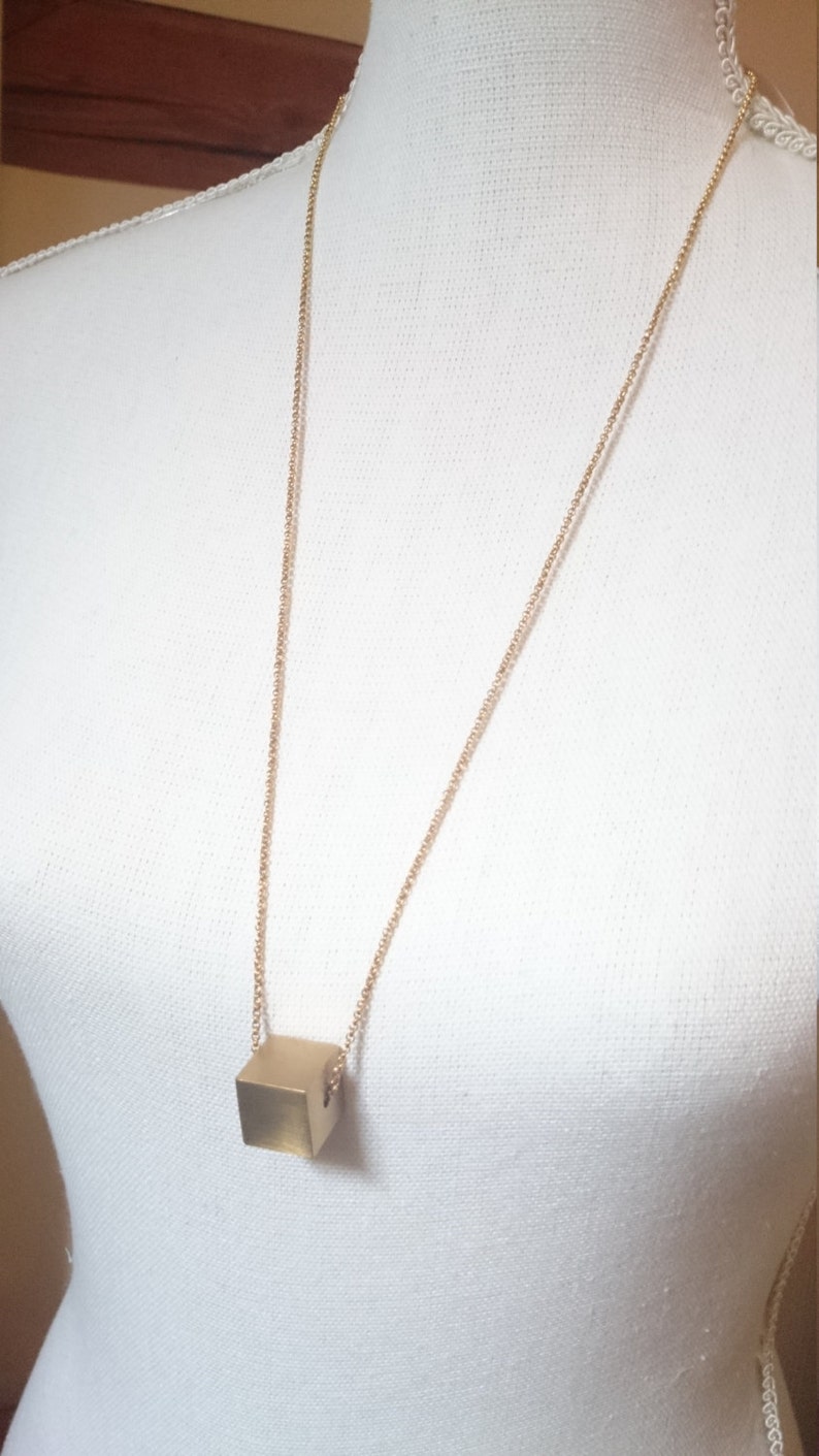 Gold Cube Minimalist Necklace//stainless Steel Chain Raw Brass - Etsy