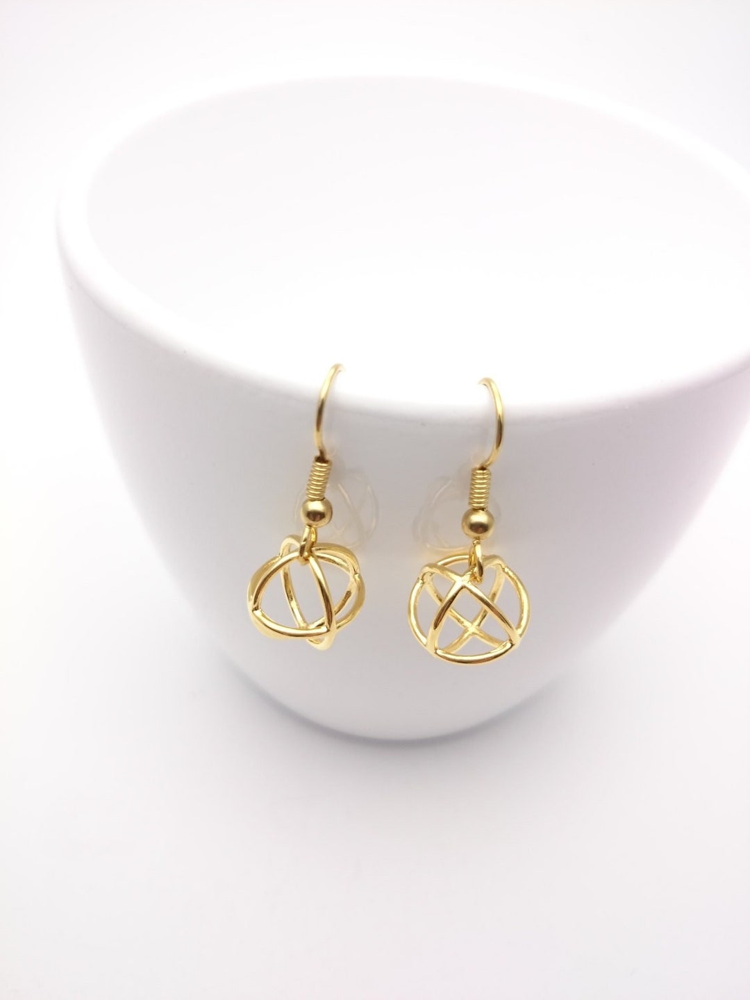 Gold Knot Ball Earrings Wire Steel Closures Gold Plated 24k Brass 10 Mm ...