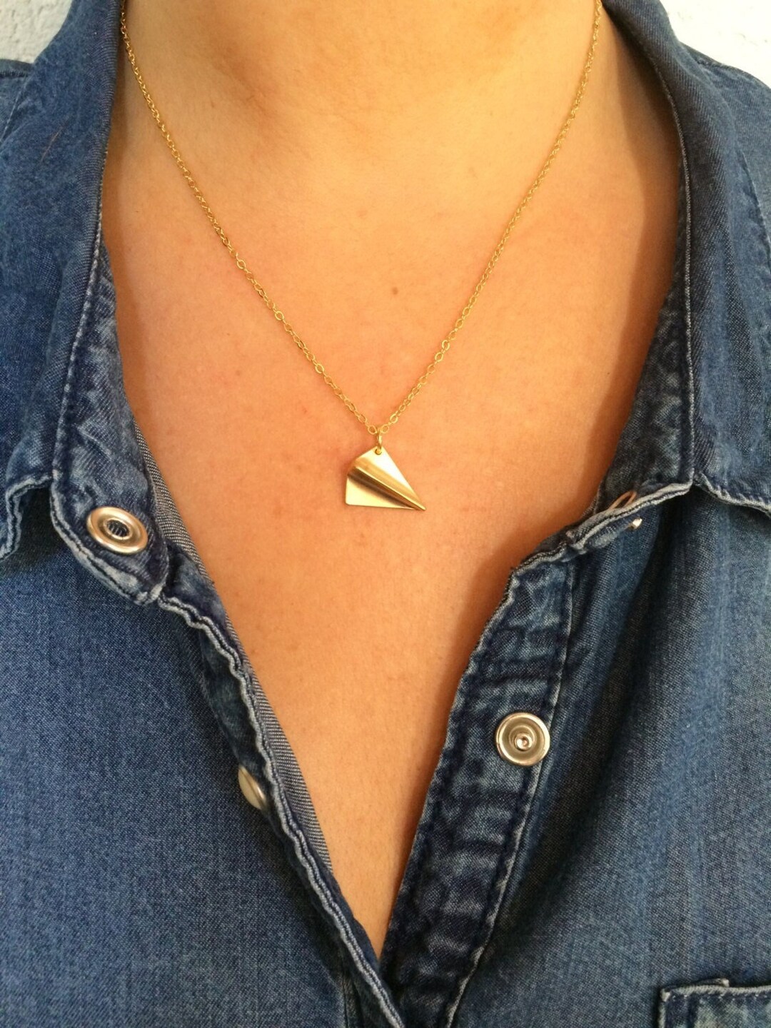 Gold Paper Plane Necklace 16k Matte Gold Plated Pendant Airplane ...