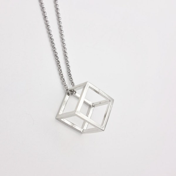 Silver Cube Necklace - Etsy