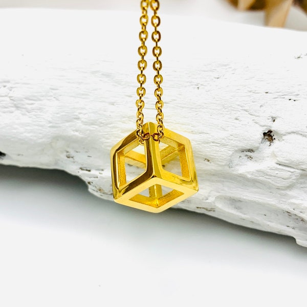 Gold Cube Necklace - Etsy