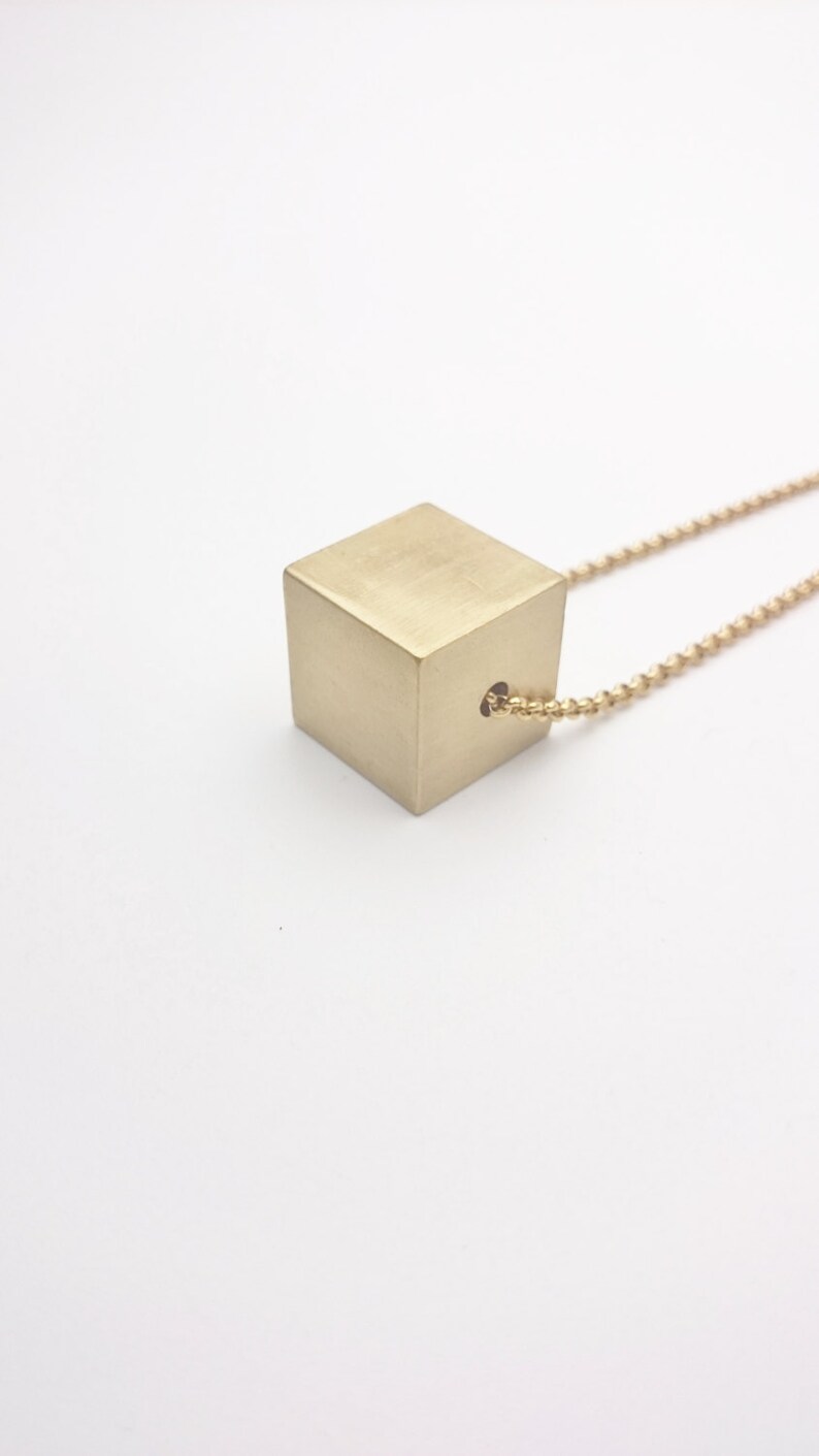 Gold Cube Minimalist Necklace//stainless Steel Chain Raw Brass - Etsy