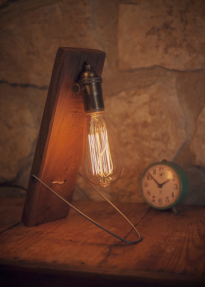 Desk Lamp Reclaimed Wood Wooden Table Lamp Industrial - Etsy