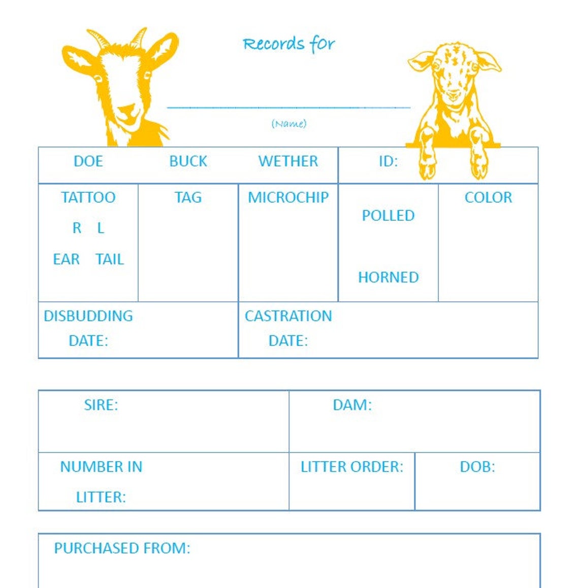 Printable Goat Records Set - Etsy