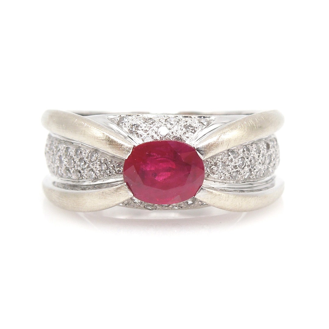 Retro Inspired Diamond and Ruby Criss Cross Ring - Etsy