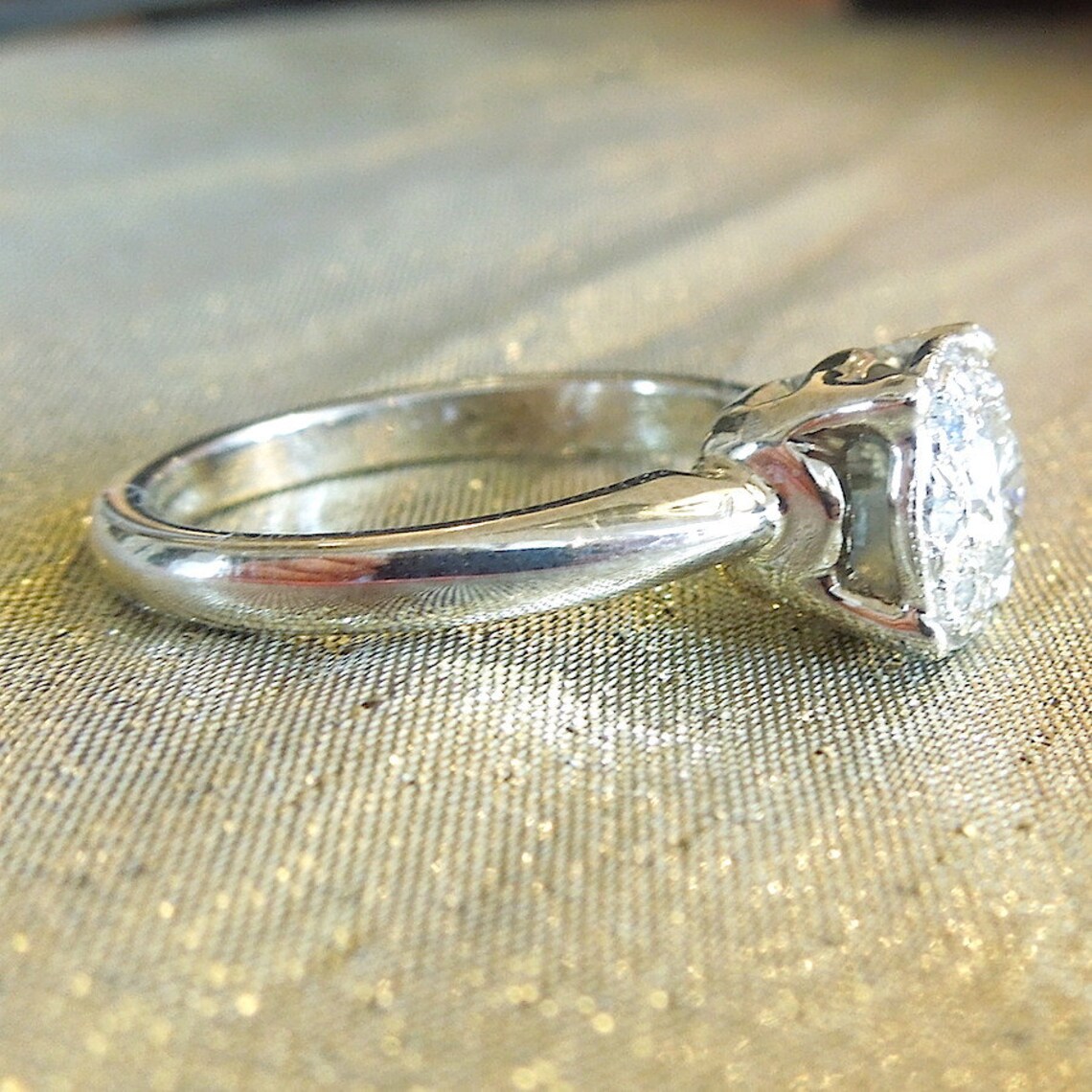 Vintage Half Carat Diamond White Gold Cluster Engagement Ring - Etsy