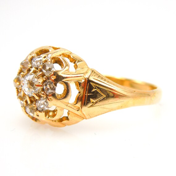 Classic Victorian Yellow Gold Diamond Cluster Ring - Gem