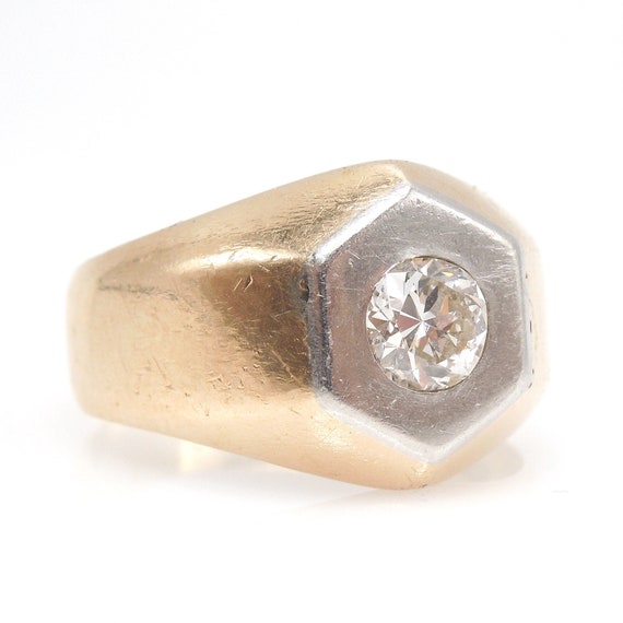 Large Bicolor Hexagonal Gents Ring in Platinum and Ye… - Gem