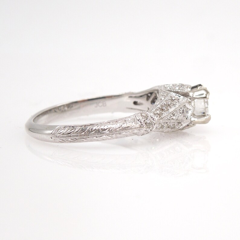 Half Carat Diamond in Petite, Diamond Encrusted Art Deco Style ...