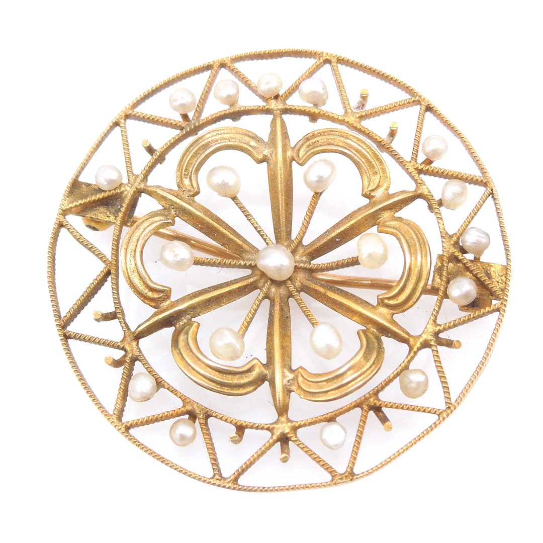 Victorian Rosette and Sun Motif Pearl and Gold Brooch Pendant - Etsy
