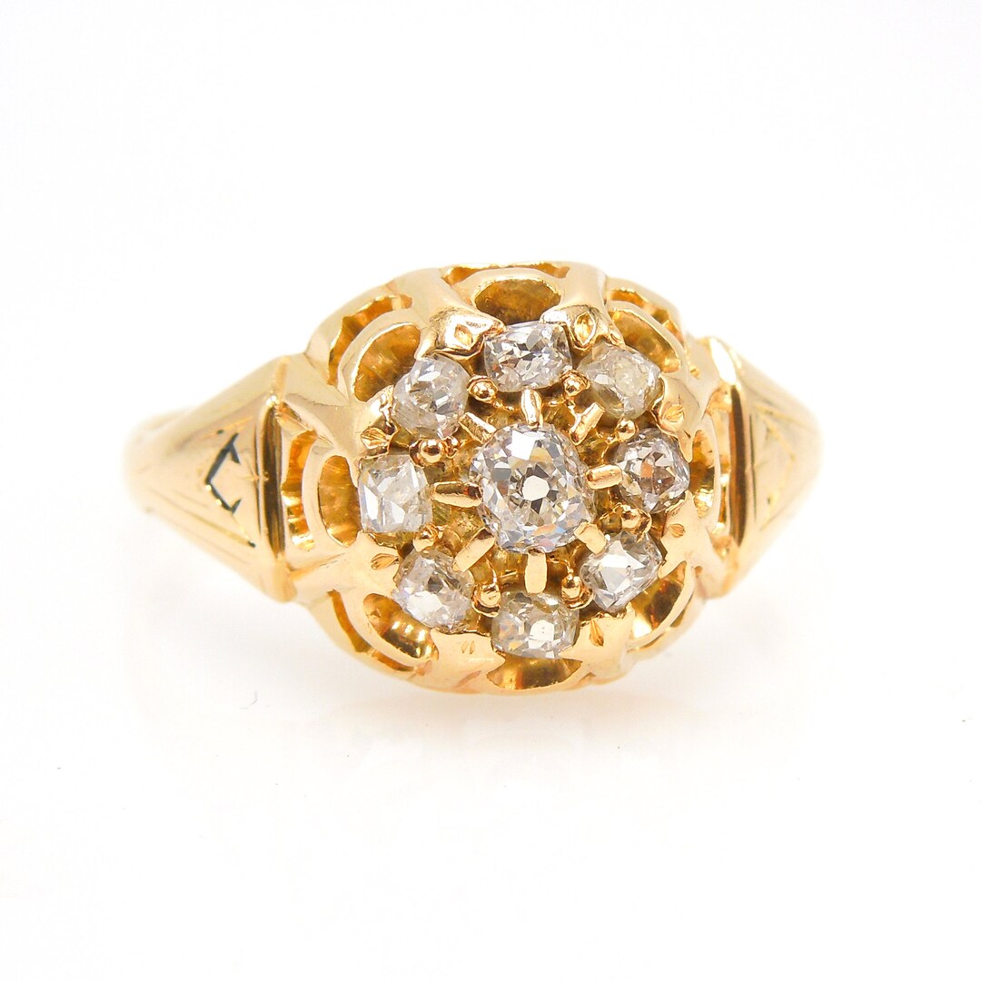 Classic Victorian Yellow Gold Diamond Cluster Ring - Etsy