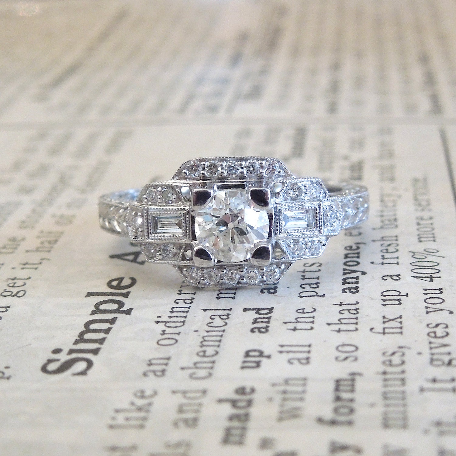 CUSTOM ORDER: Half Carat Diamond and White Gold Art Deco Style | Etsy