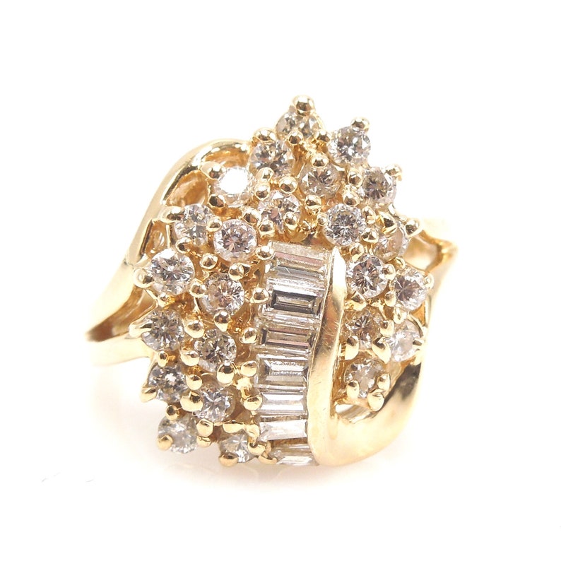 Vintage Yellow Gold and Diamond Cocktail Ring - Etsy