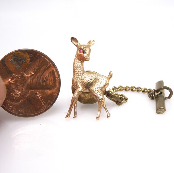 14K Yellow Gold Deer Pin with Ruby Eye - Gem