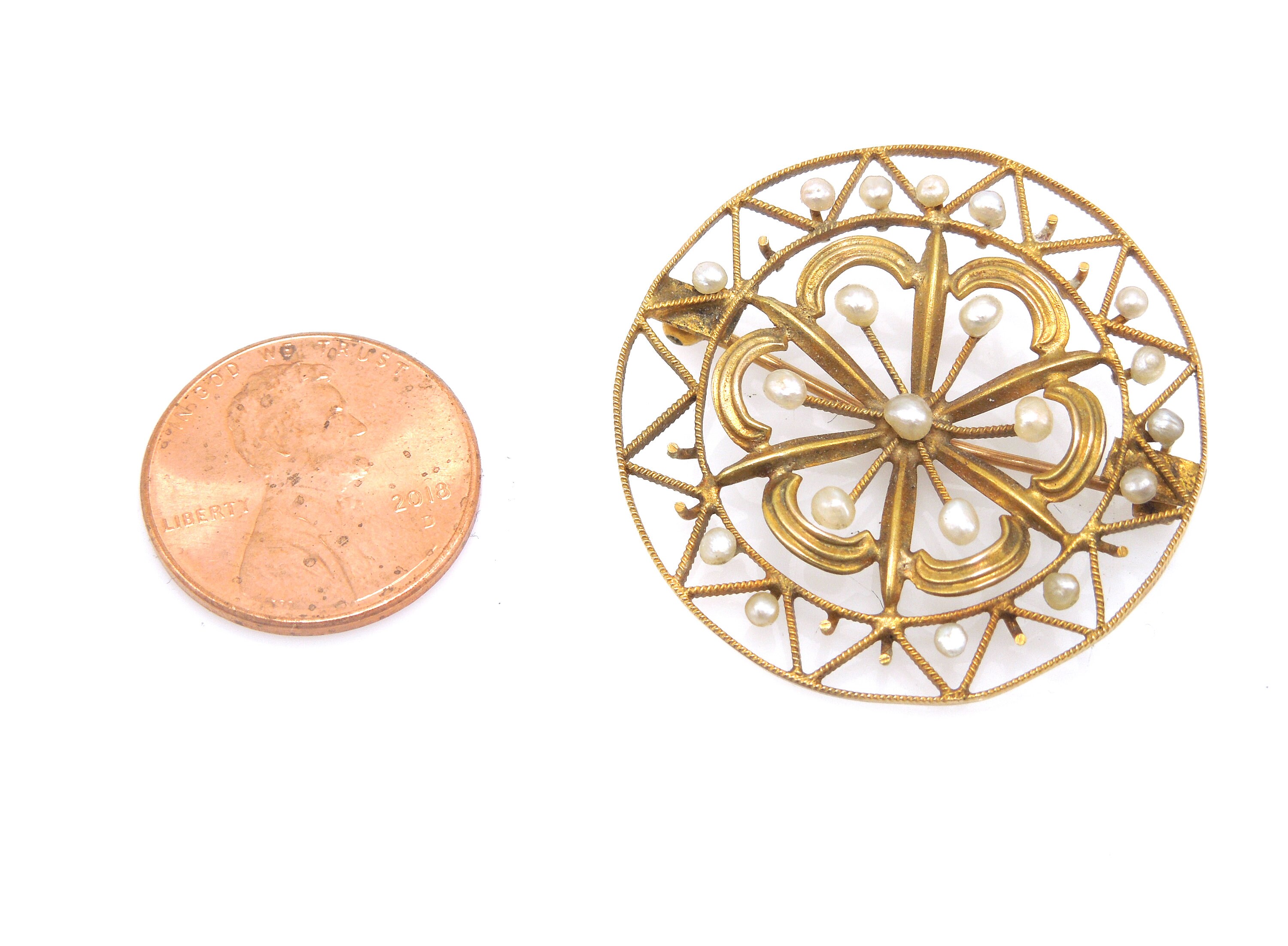 Victorian Rosette and Sun Motif Pearl and Gold Brooch Pendant - Etsy