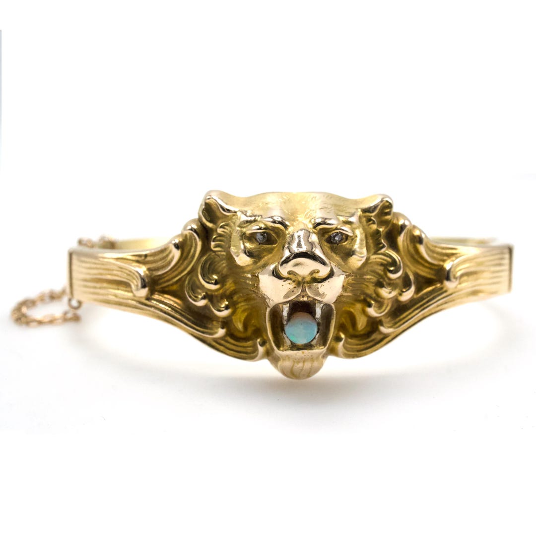 Original Victorian Art Nouveau 14K Gold Lion Bracelet With Opal and ...