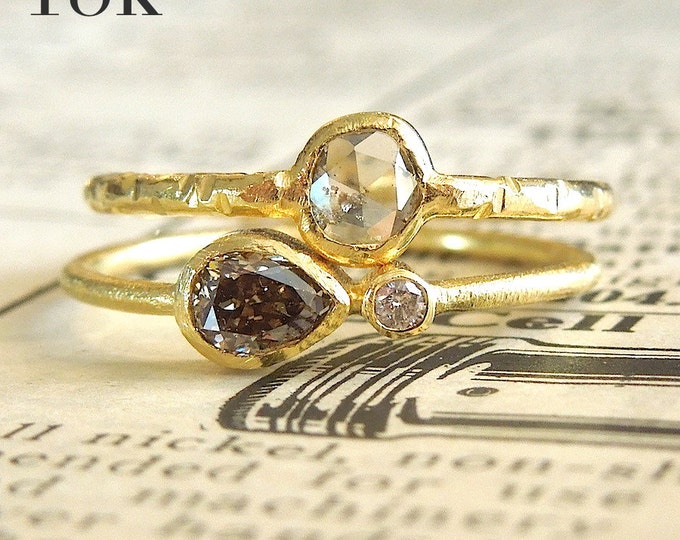 Yellow Gold and Diamond Stackable Rings - Etsy