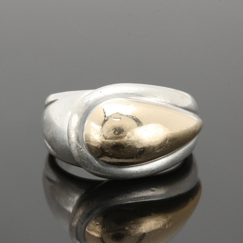 Large Modernist Style Sterling Silver and 14K Ring - Etsy