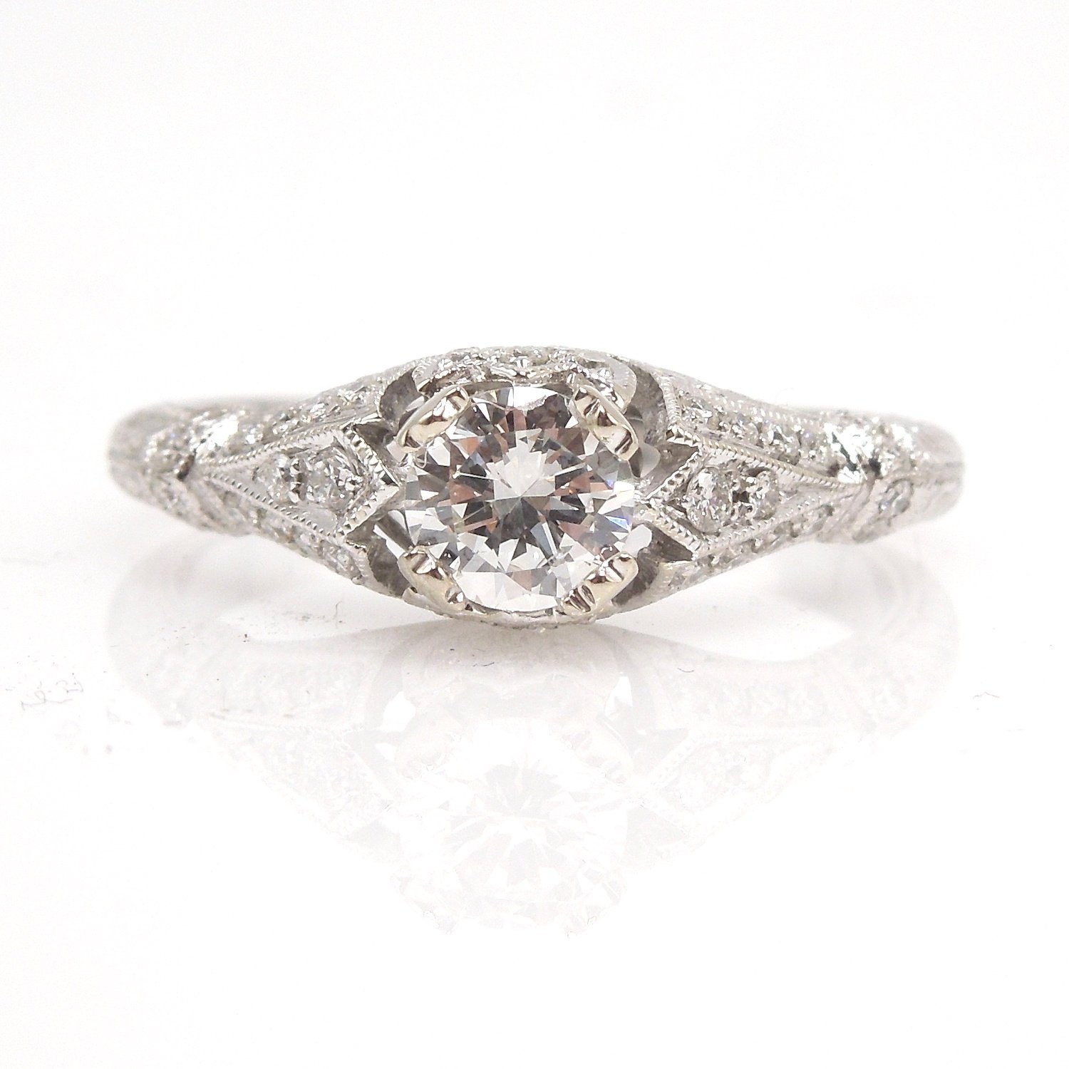 Half Carat Diamond in Petite, Diamond Encrusted Art Deco Style ...