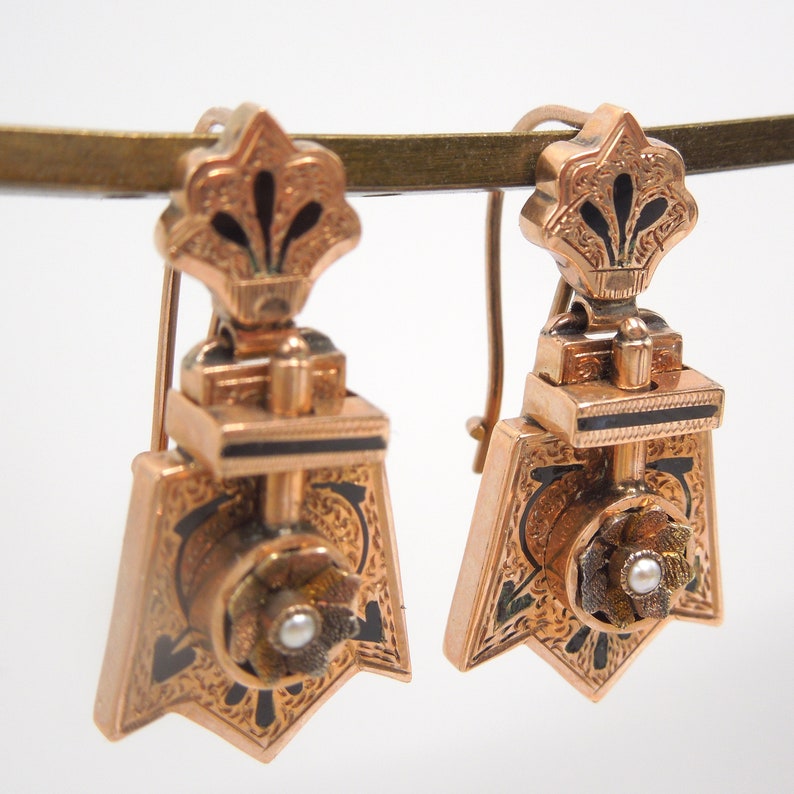 Antique Victorian Yellow Gold and Enamel Wire Earring and Brooch Set - Etsy