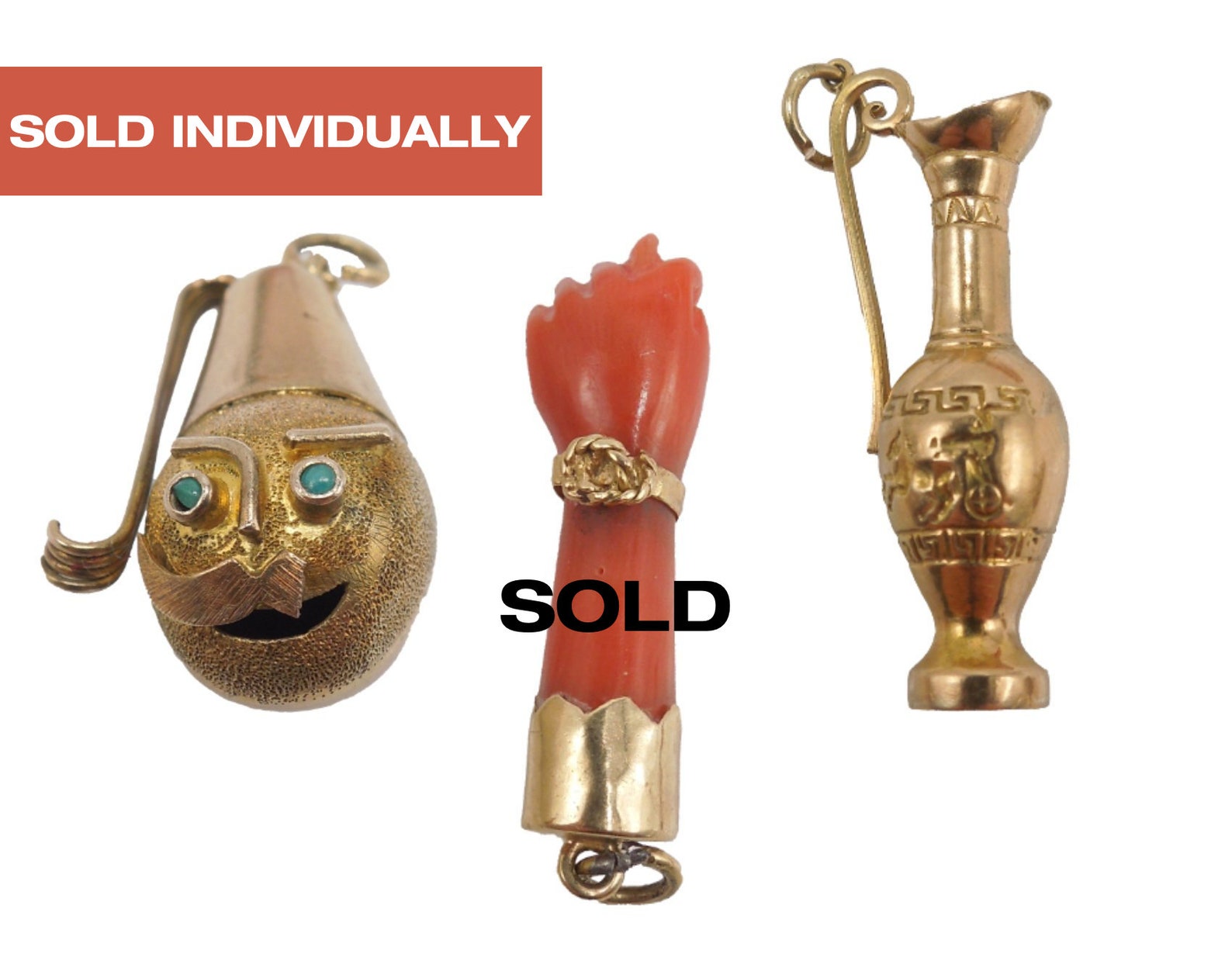 Gold Charms for Charm Bracelet - Greek Soldier, Greek Amphora - Etsy